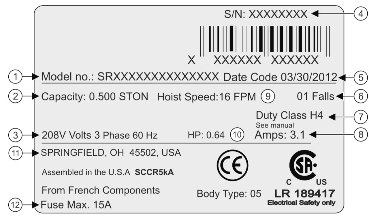 Understanding a Hoist Data Plate for CSA Labeled Hoists - Stagemaker